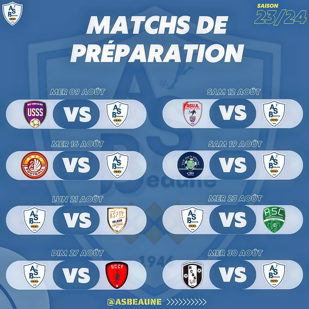 1er match de préparation ce mercredi 9 août de l'AS Beaune à Saint ...
